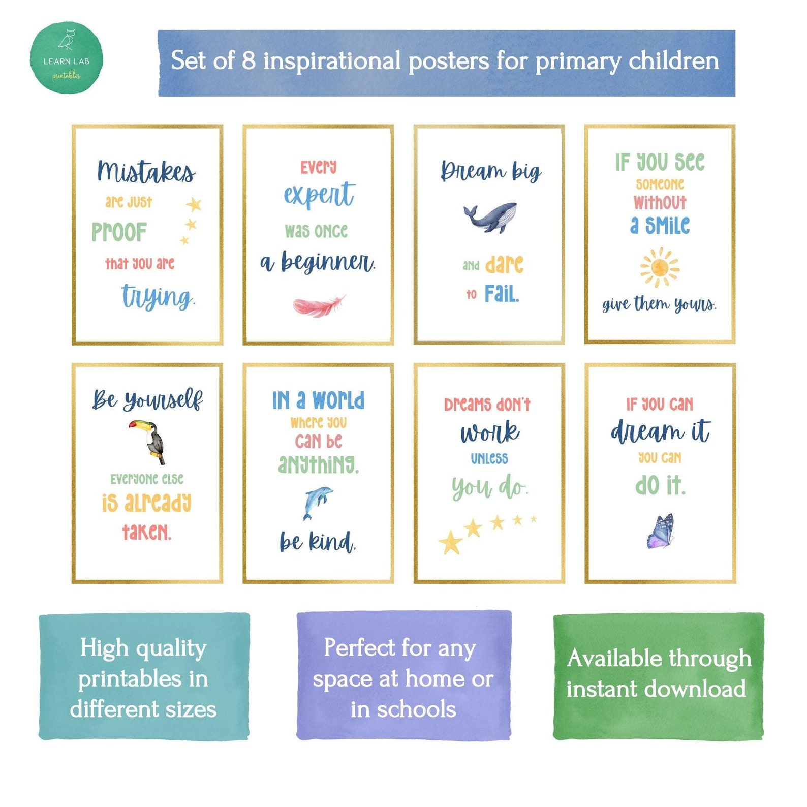 Set of 8 Inspirational Posters for Kids | Printable Educational Wall ...