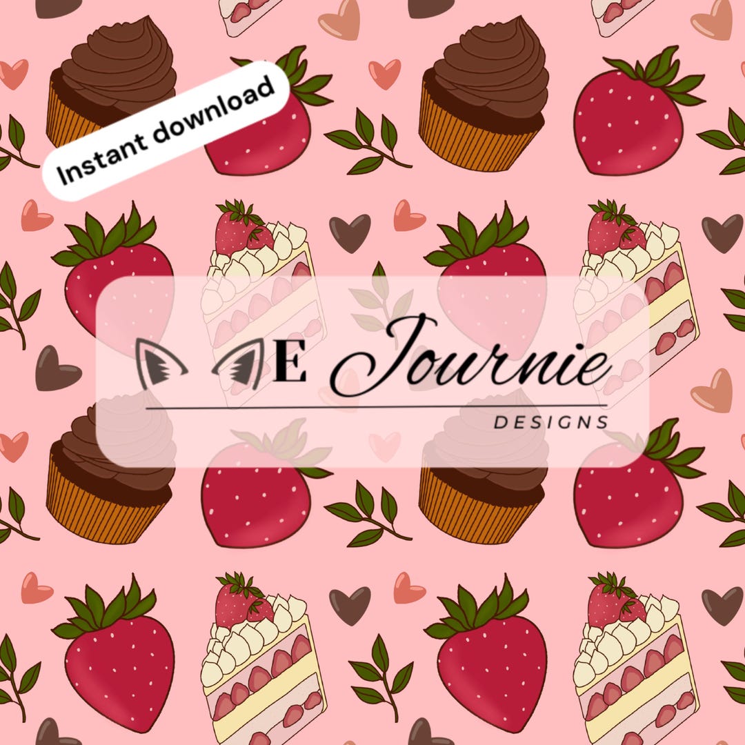 Strawberry Shortcake Chocolate Cupcake Hand-drawn Seamless Pattern ...