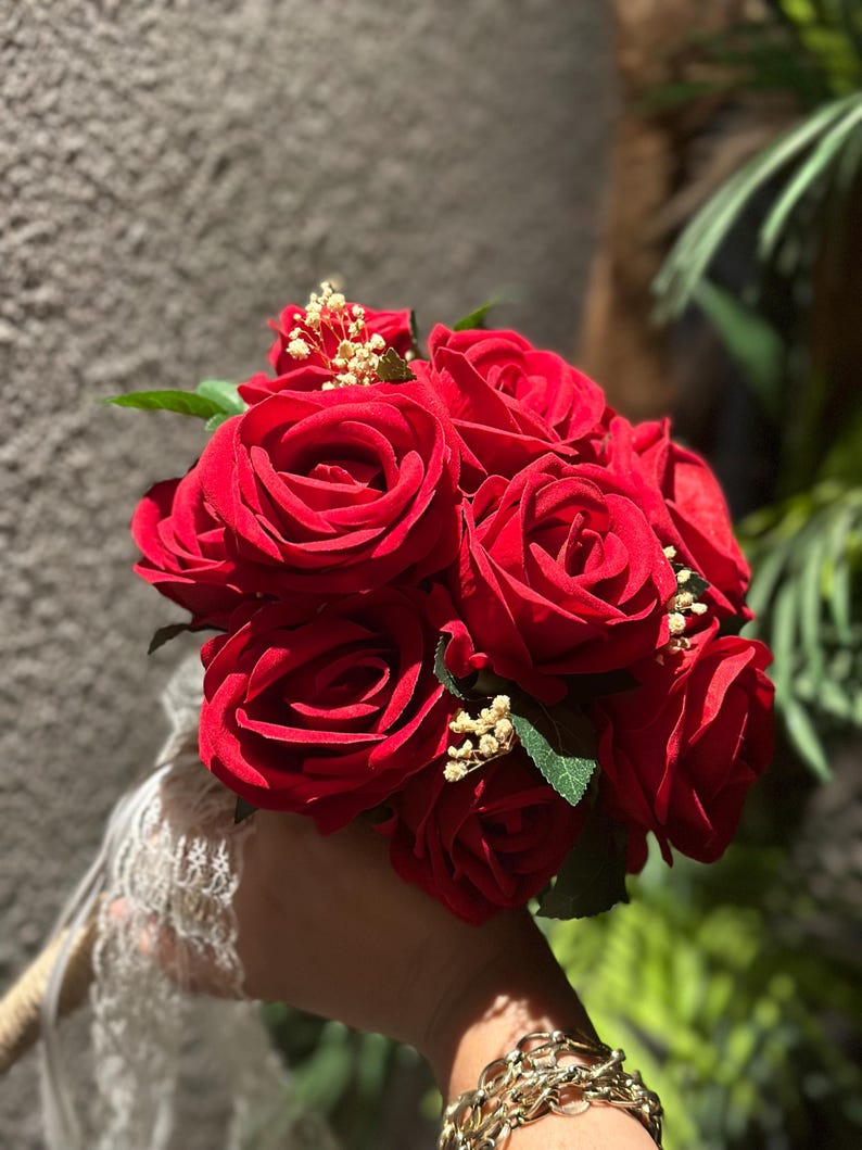 Red Velvet Rose Bridal Bouquet, Dark Red Bridal Bouquet, Chic Bridal ...