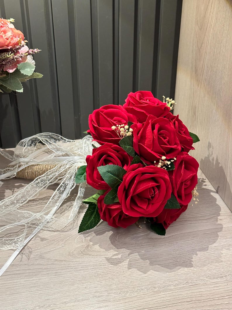 Red Velvet Rose Bridal Bouquet, Dark Red Bridal Bouquet, Chic Bridal ...