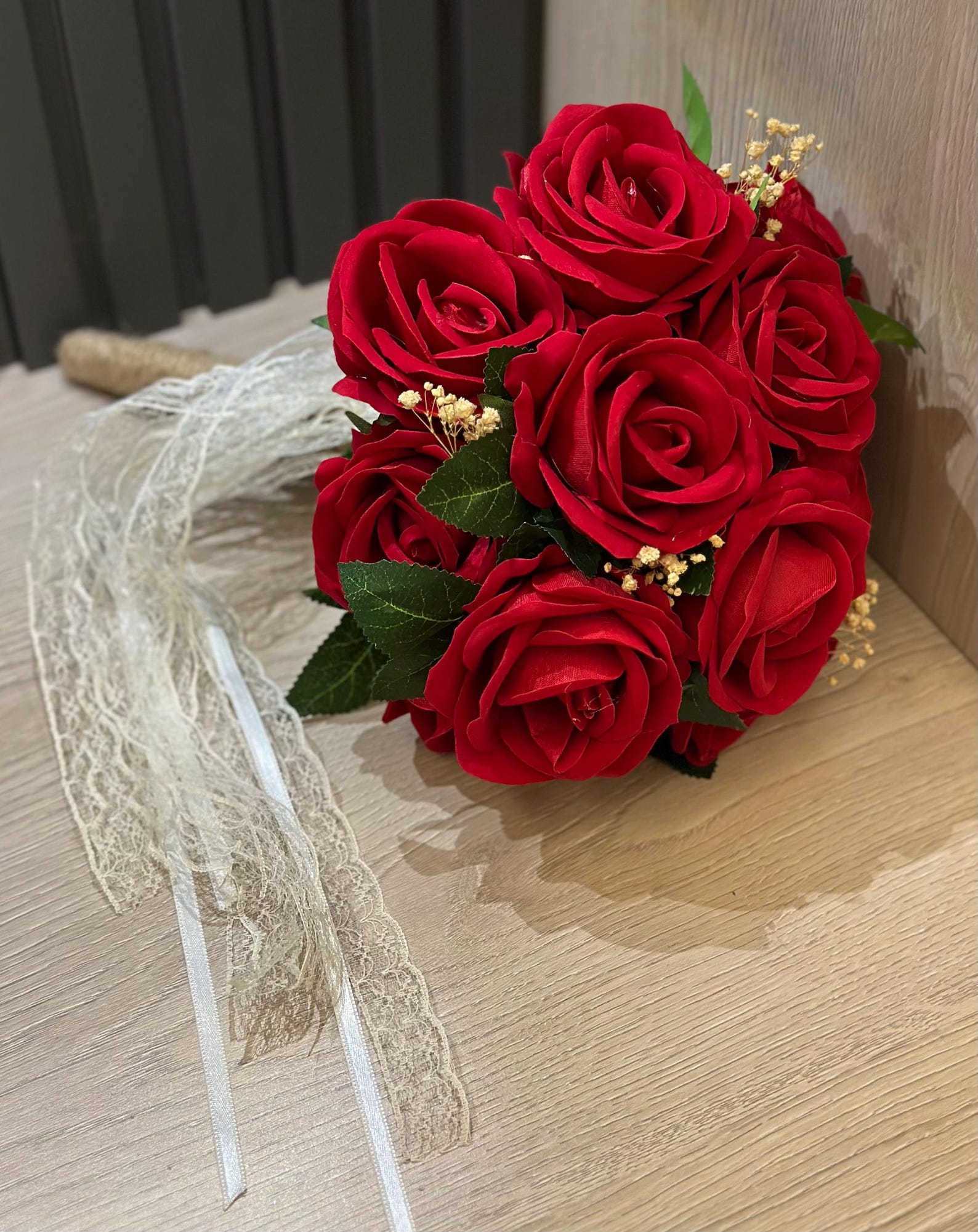 Red Velvet Rose Bridal Bouquet, Dark Red Bridal Bouquet, Chic Bridal ...