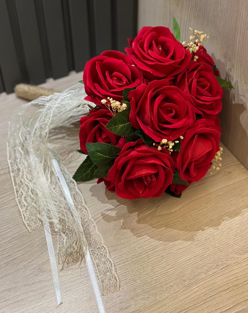 Red Velvet Rose Bridal Bouquet, Dark Red Bridal Bouquet, Chic Bridal ...