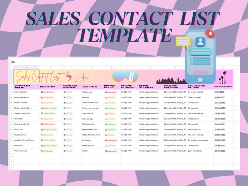 Sales Contact List Template - Etsy