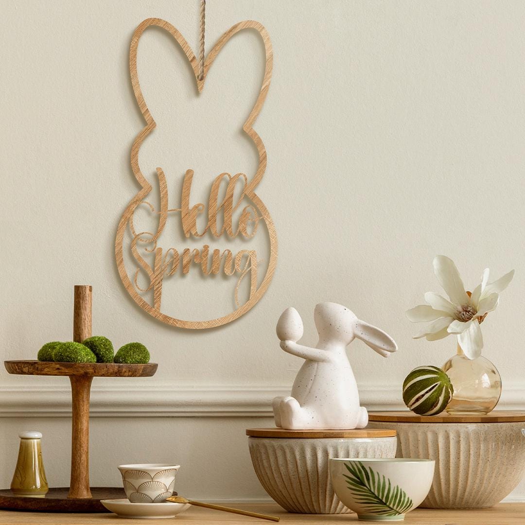 Hello Spring Easter Bunny Hanging Sign – 28cm Wooden or Acrylic Decoration - Etsy