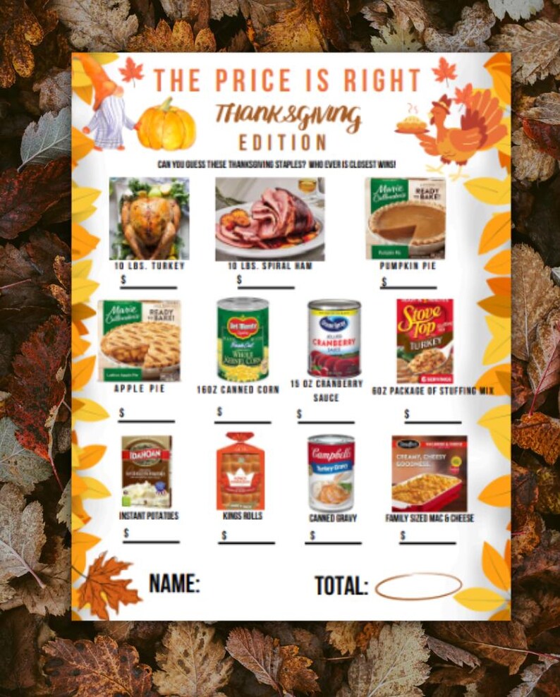 Thanksgiving Price is Right Game - Fun Digital Download for Families ...
