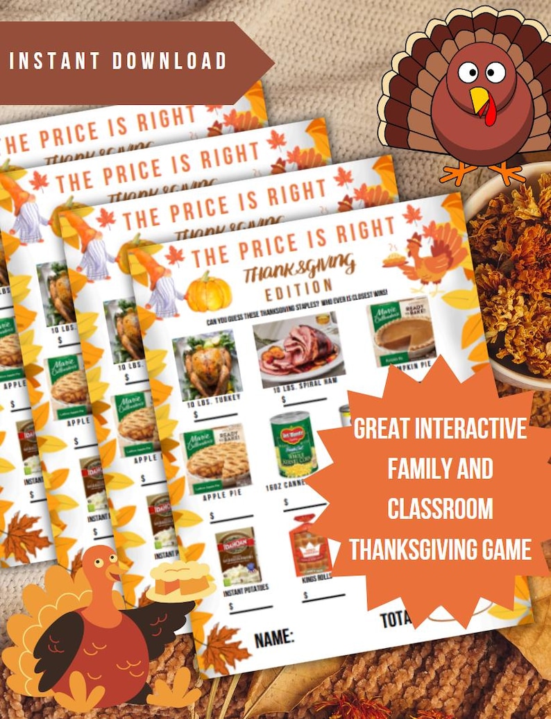 Thanksgiving Price is Right Game - Fun Digital Download for Families ...