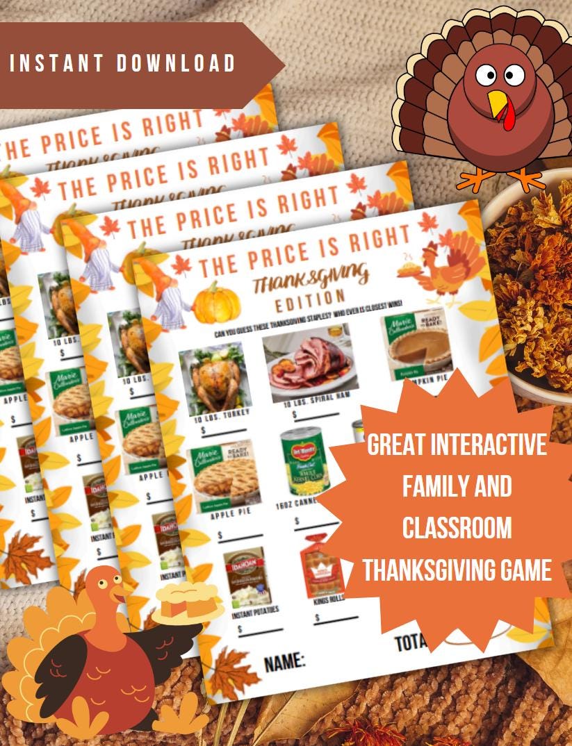 Thanksgiving Price is Right Game - Fun Digital Download for Families ...