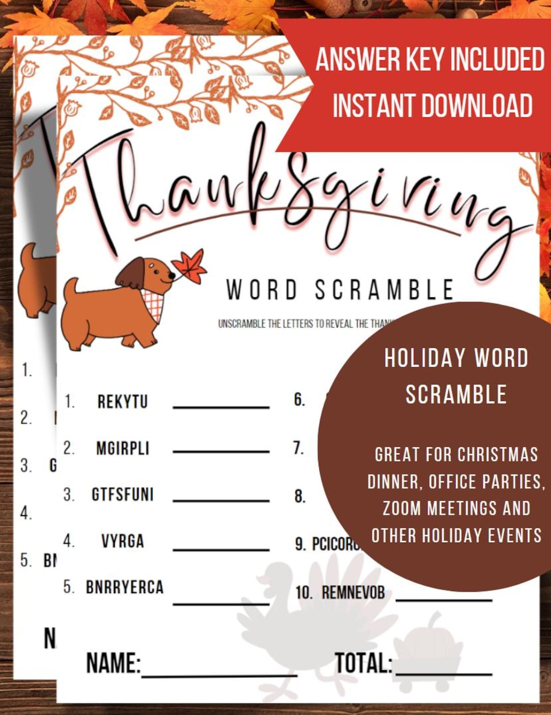 Thanksgiving Word Scramble Game - Fun Printable Thanksgiving Activity ...