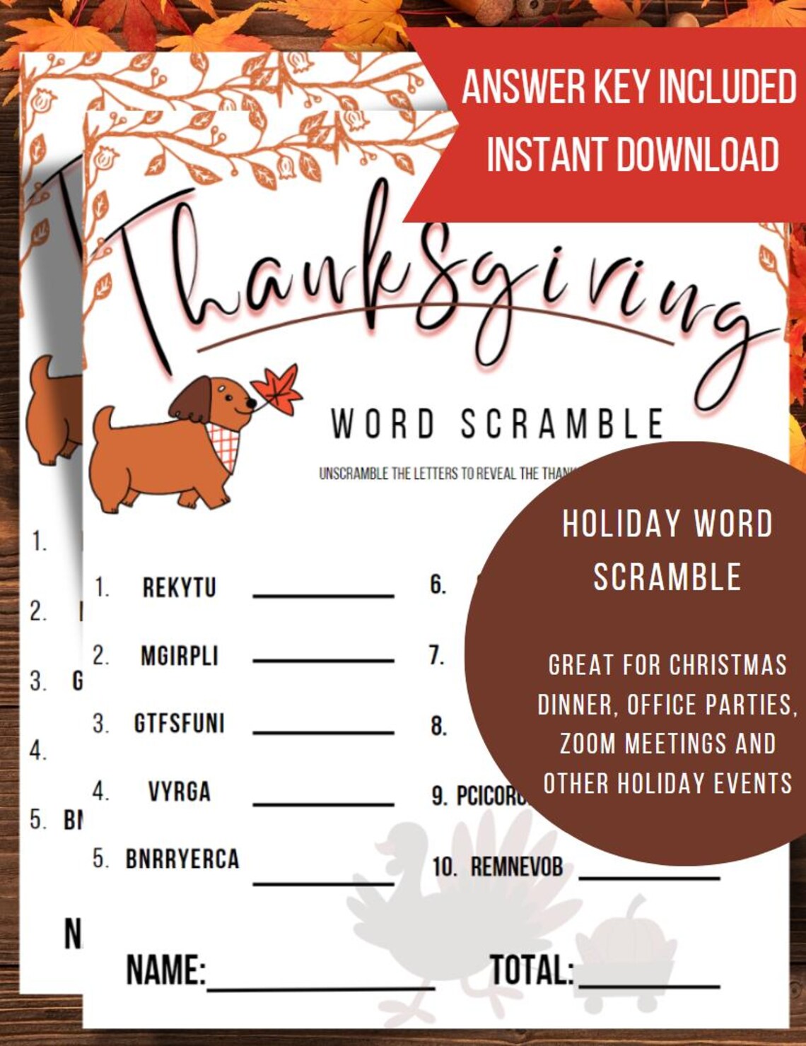 Thanksgiving Word Scramble Game - Fun Printable Thanksgiving Activity ...