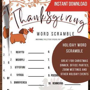 Thanksgiving Word Scramble Game - Fun Printable Thanksgiving Activity ...