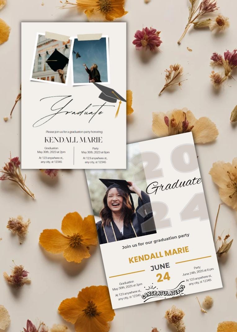 Editable Graduation Cards Digital Printable Personalize With Canva High ...