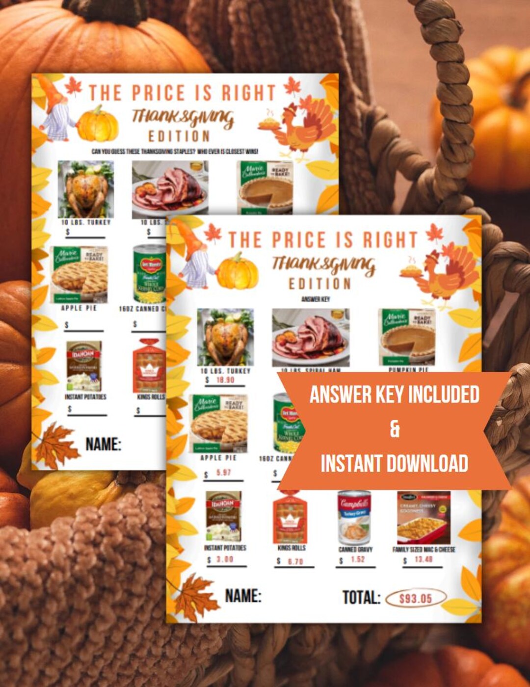 Thanksgiving Price is Right Game - Fun Digital Download for Families ...