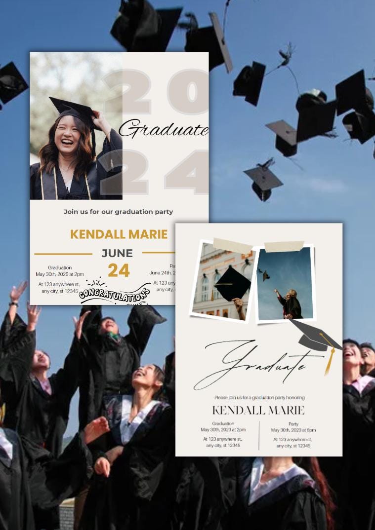 Editable Graduation Cards Digital Printable Personalize With Canva High ...