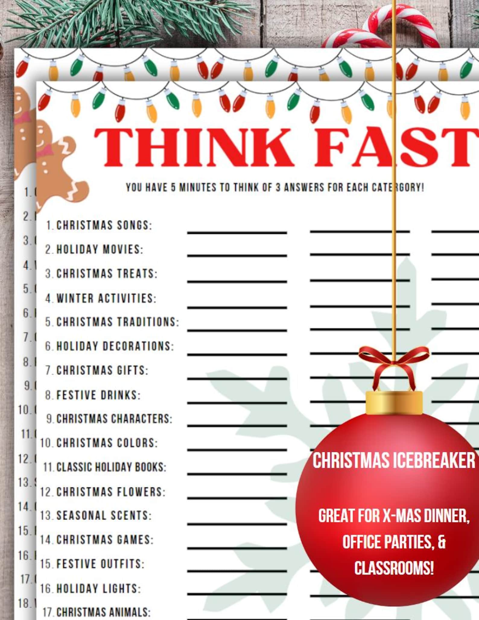 Printable Think Fast Christmas Game - Perfect for Holiday Celebrations ...