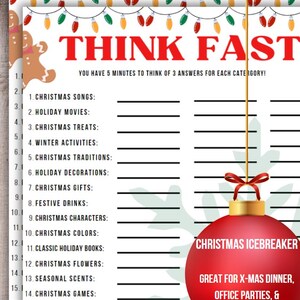 Printable Think Fast Christmas Game Perfect for Holiday Celebrations ...