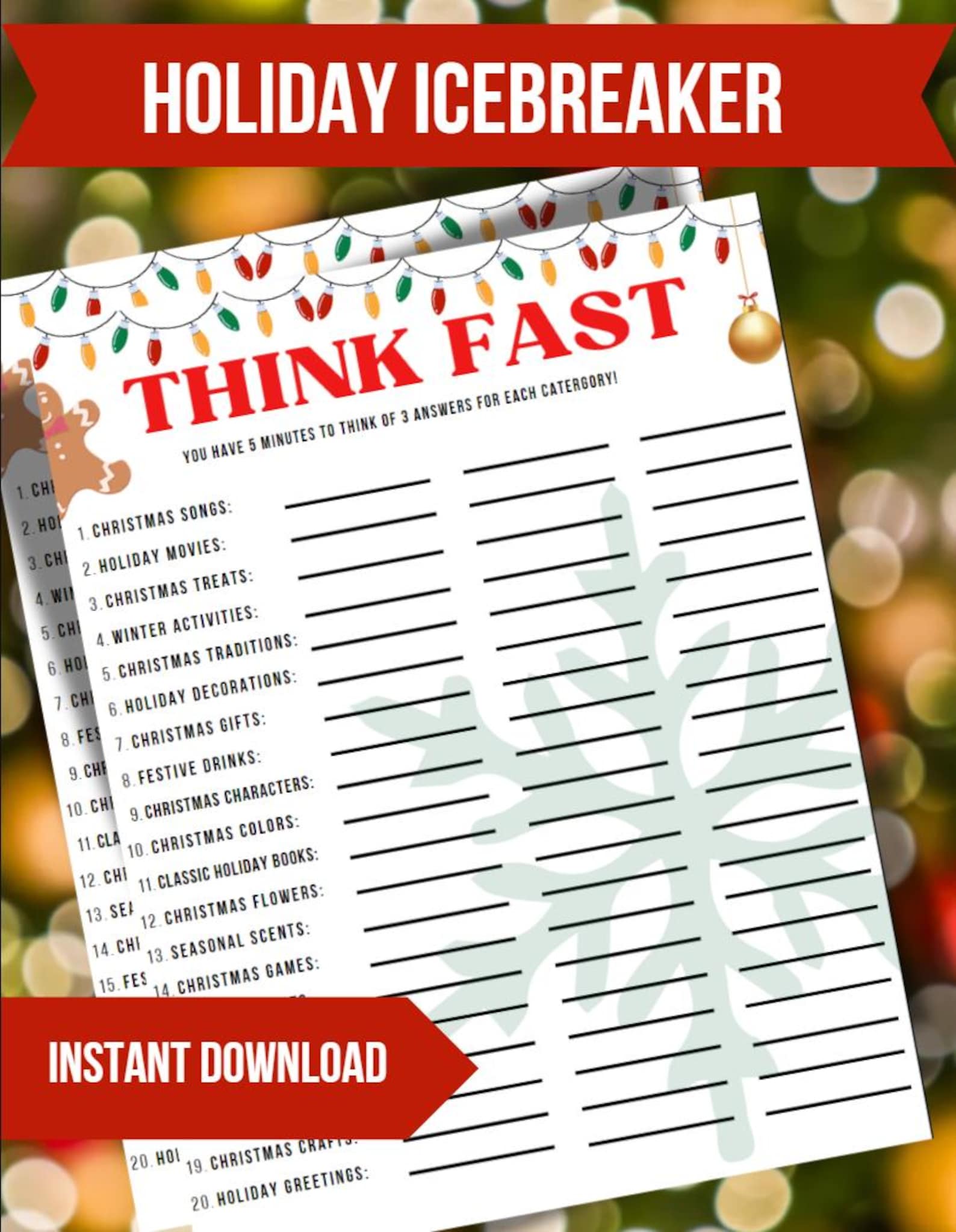 Printable Think Fast Christmas Game - Perfect for Holiday Celebrations ...