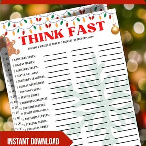 Printable Think Fast Christmas Game - Perfect for Holiday Celebrations ...