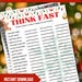 Printable Think Fast Christmas Game Perfect for Holiday Celebrations ...