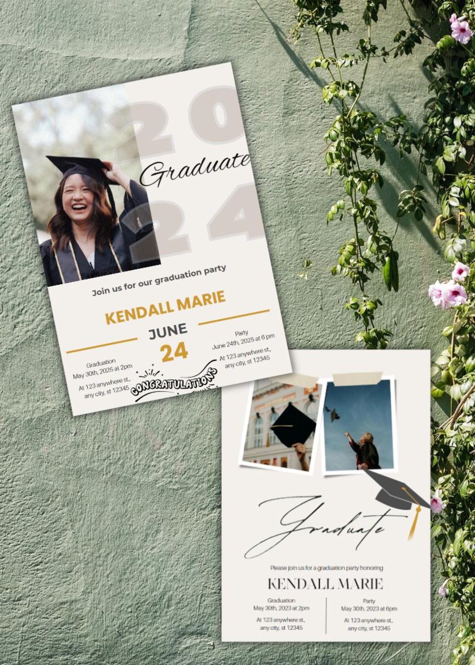Editable Graduation Cards Digital Printable Personalize With Canva High ...
