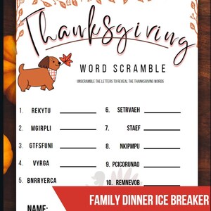Thanksgiving Word Scramble Game Fun Printable Thanksgiving Activity for ...