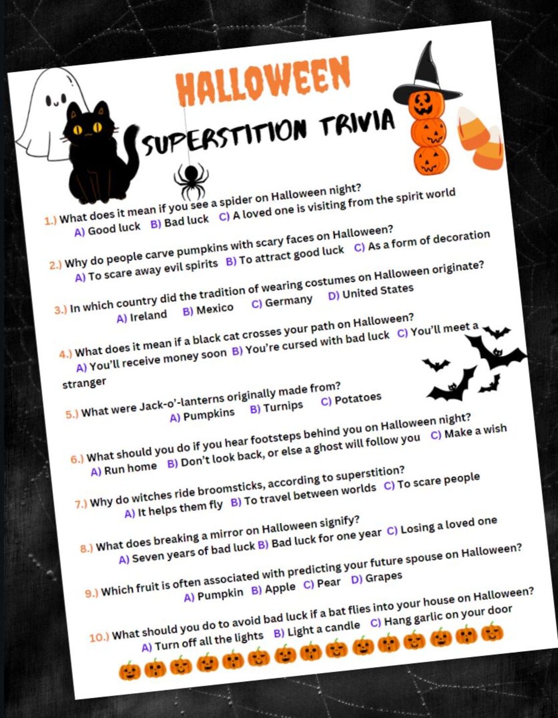 Spooky Superstitions Halloween Trivia Game – Printable Halloween Party ...