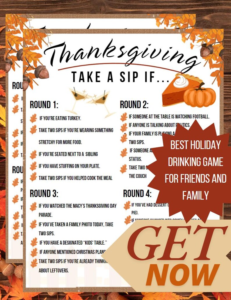 Thanksgiving "take a Sip If" Drinking Game - Fun Friendsgiving ...