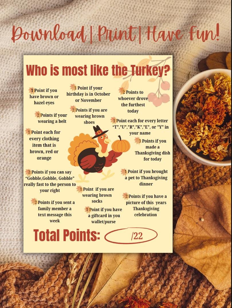 Who is Most Like the Turkey? | Thanksgiving Family Game | Digital ...