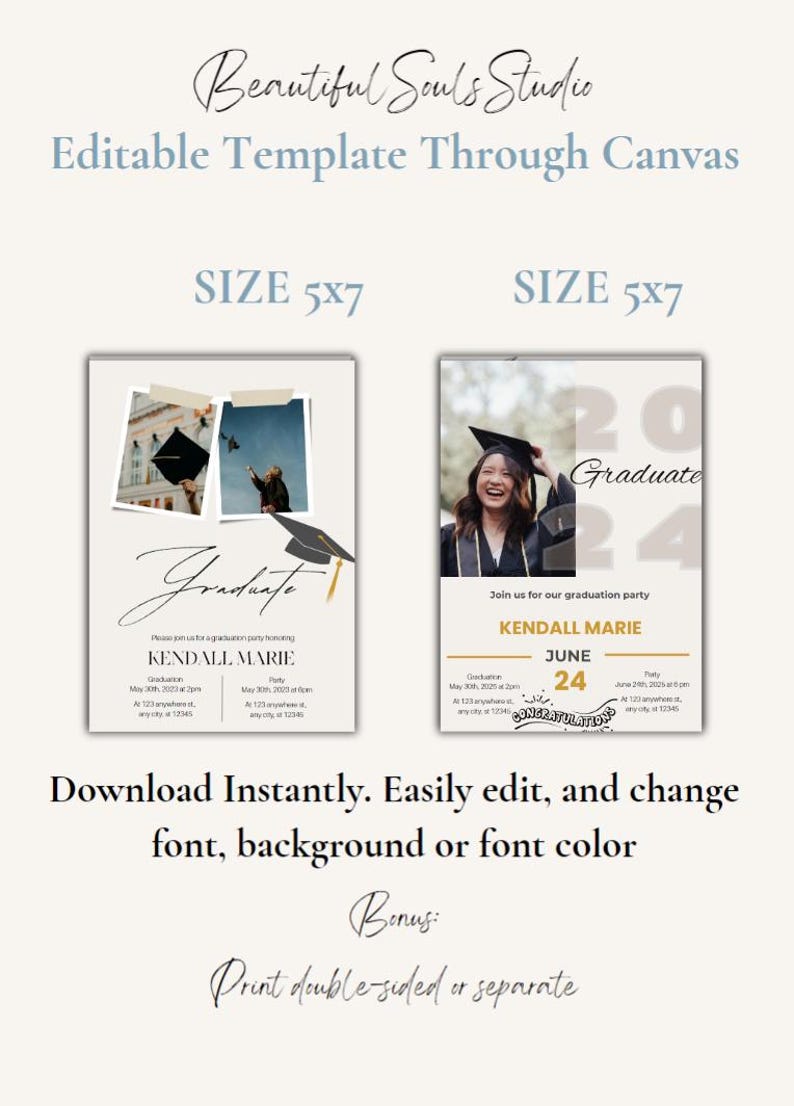 Editable Graduation Cards Digital Printable Personalize With Canva High ...