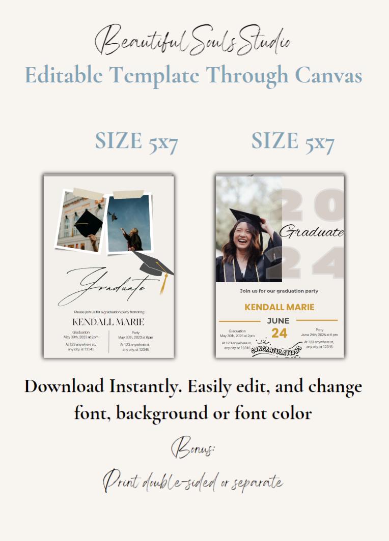 Editable Graduation Cards Digital Printable Personalize With Canva High ...