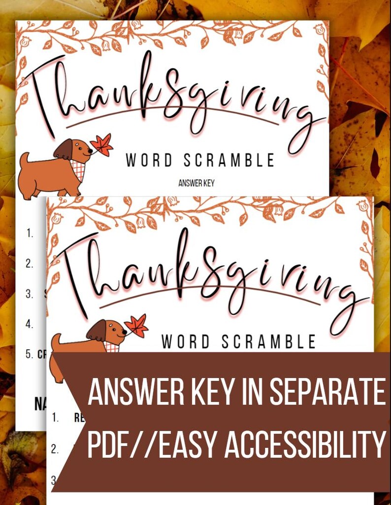 Thanksgiving Word Scramble Game - Fun Printable Thanksgiving Activity ...