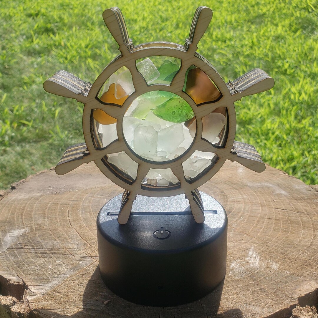 Ship's Steering Wheel Sea Glass Shadowbox Display, Single Sided, Window ...