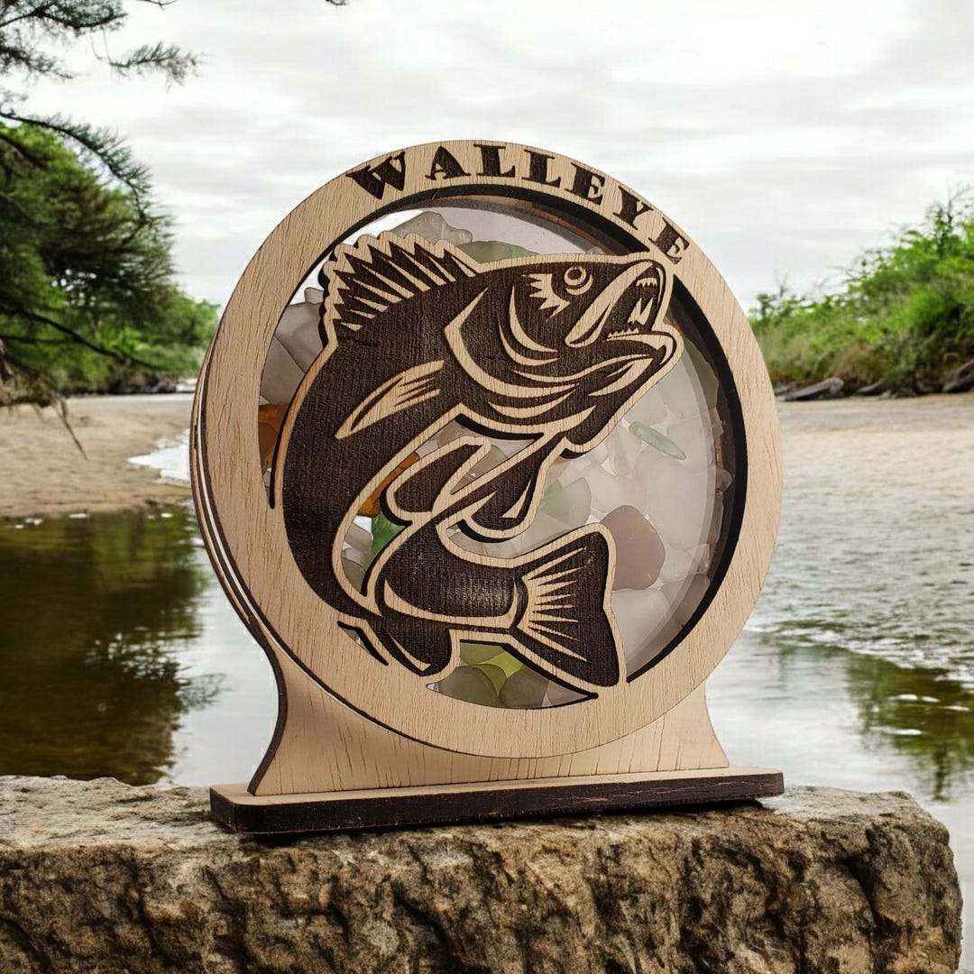 Walleye Sea Glass Shadowbox Display Single Sided, Window Hanging ...