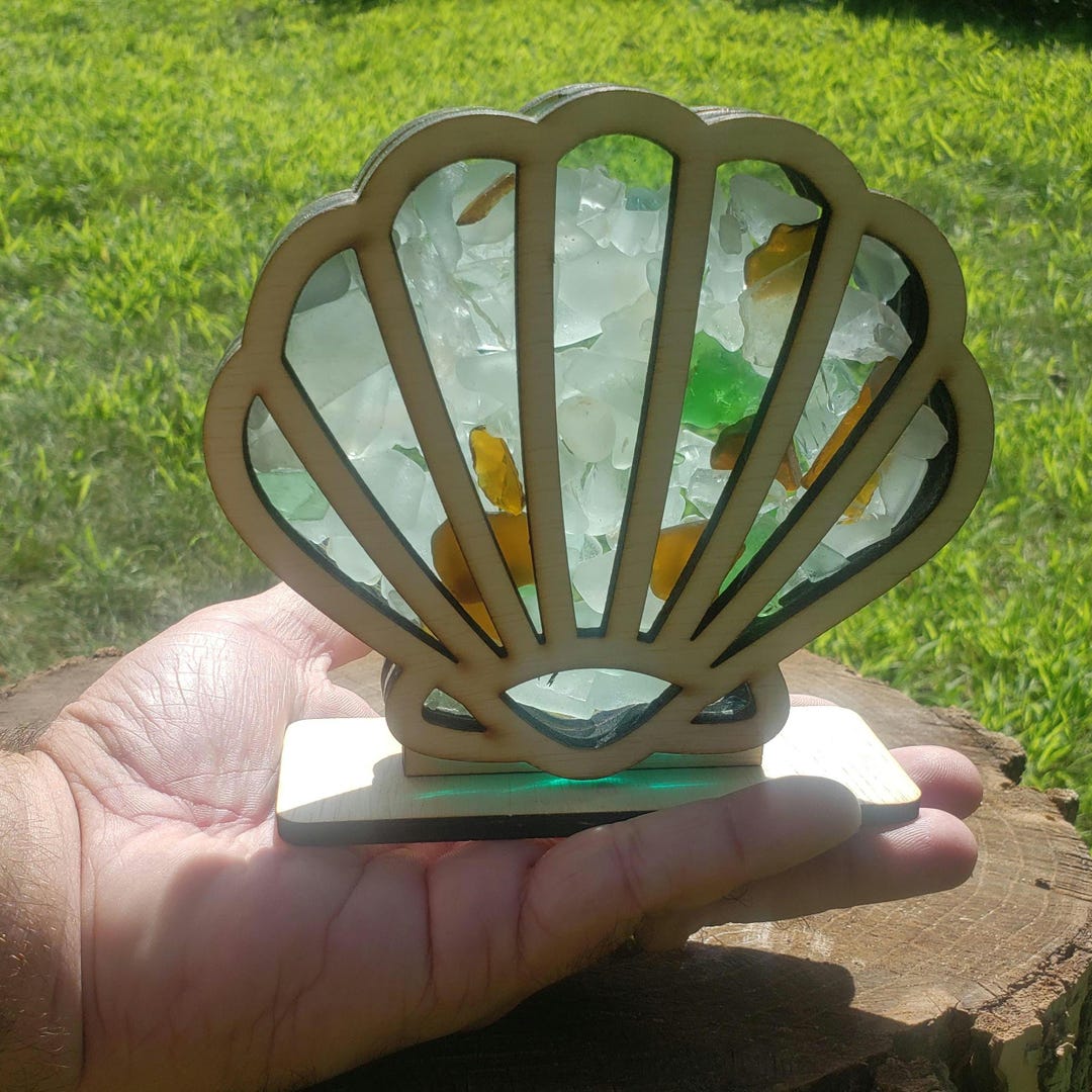 Clam Shell Sea Glass Shadowbox Display, Window Hanging, Double-sided ...