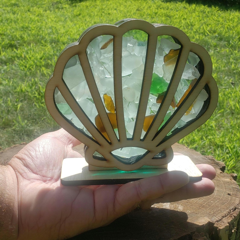 Clam Shell Sea Glass Shadowbox Display, Window Hanging, Double-sided ...