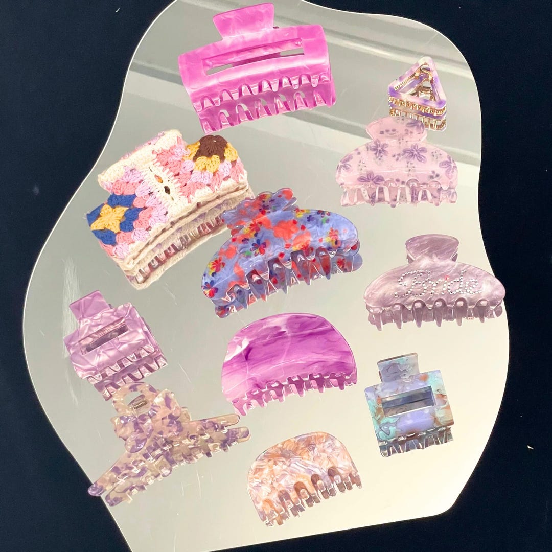 Purple Pink Hair Claw Set, Bridesmaids Hairclip, Mini Flower Shell ...