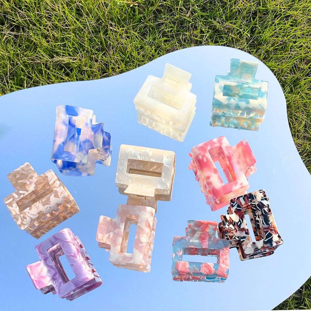 2'' Square Hair Clip, Tortoise Hair Claw, Acetate Hair Clip, Minimalist ...