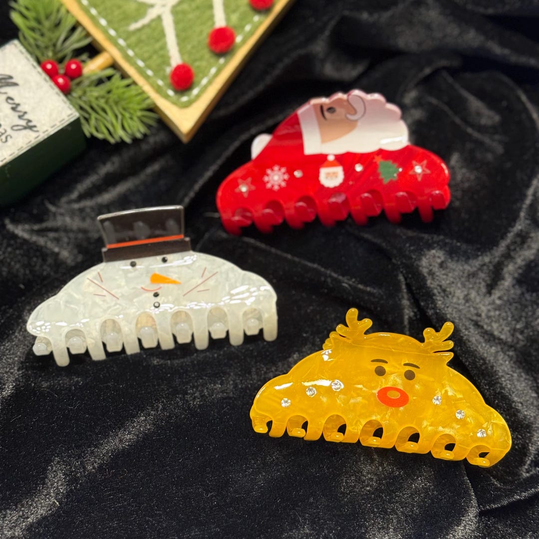 Christmas Hair Claw Set, Holiday Hairclip, Christmas Tree Claws, Santa ...