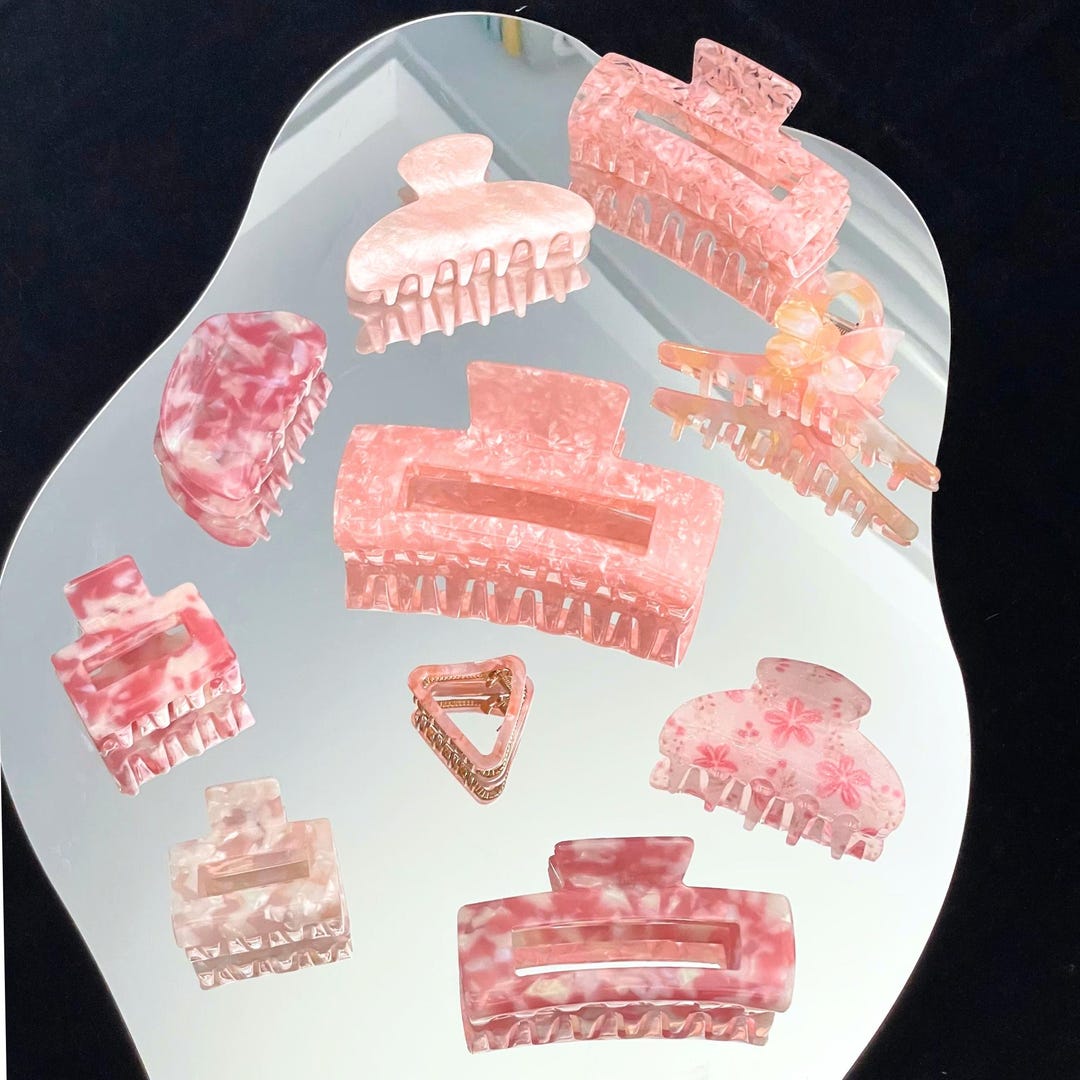 Pink Hair Claw Set, Bridesmaids Hairclip, Huge Flower Shell Claws for ...