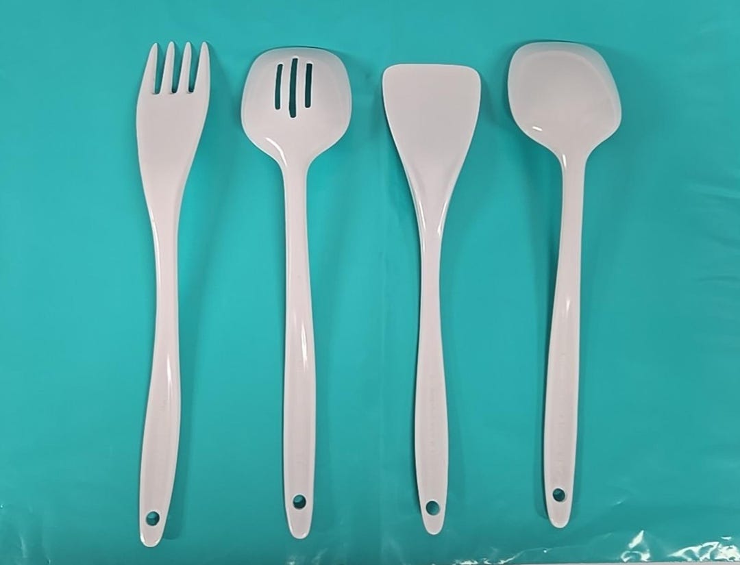 Melamine Ware Vintage White Kitchen Utensils X 4 Made in Taiwan - Etsy