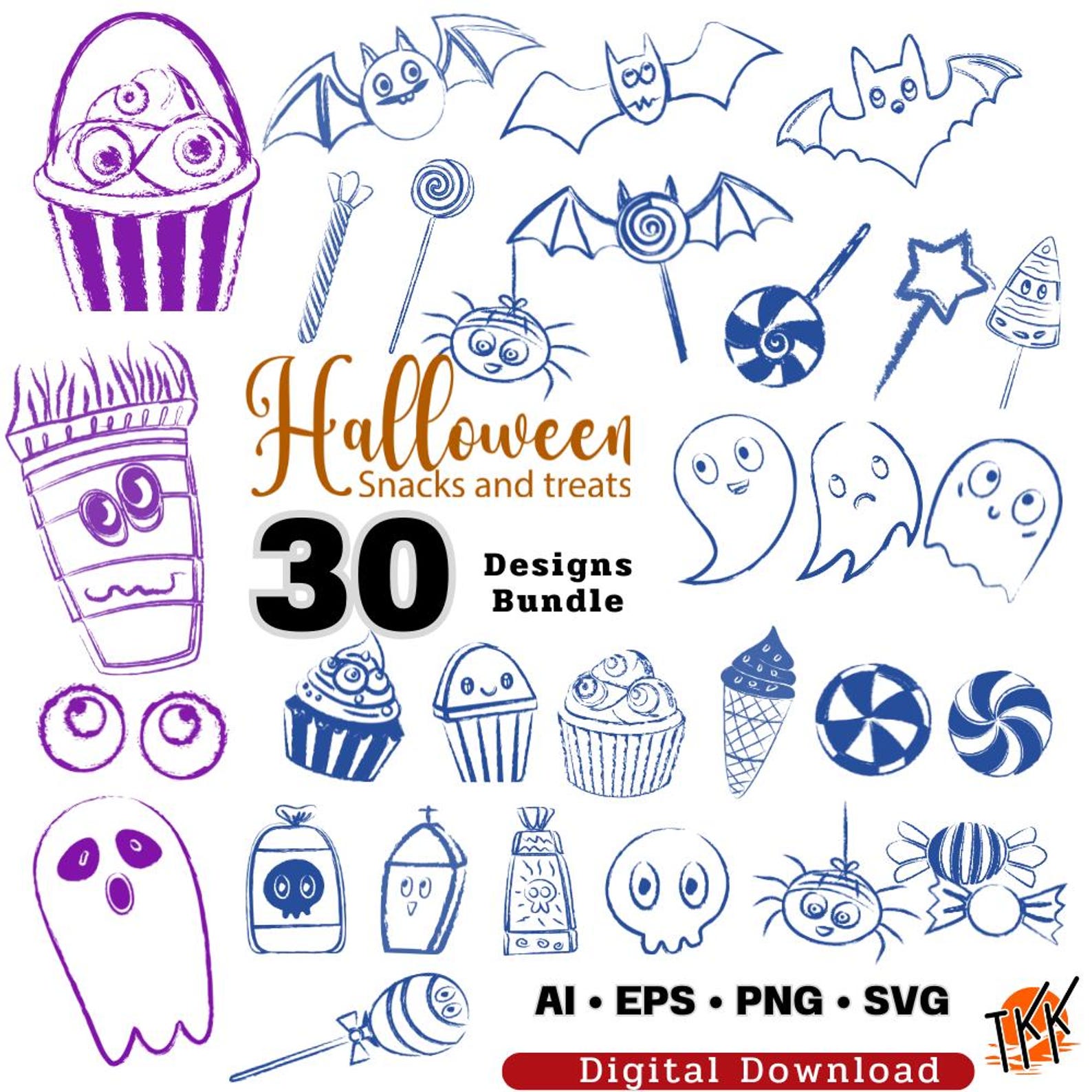 30 Cute Pastel Halloween Clipart Elements, Kawaii Candy, Ghost Snacks ...
