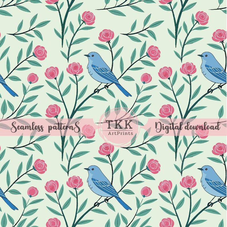 Blue Bird Seamless Pattern Flower Repeat Pattern for Fabric Jungle ...