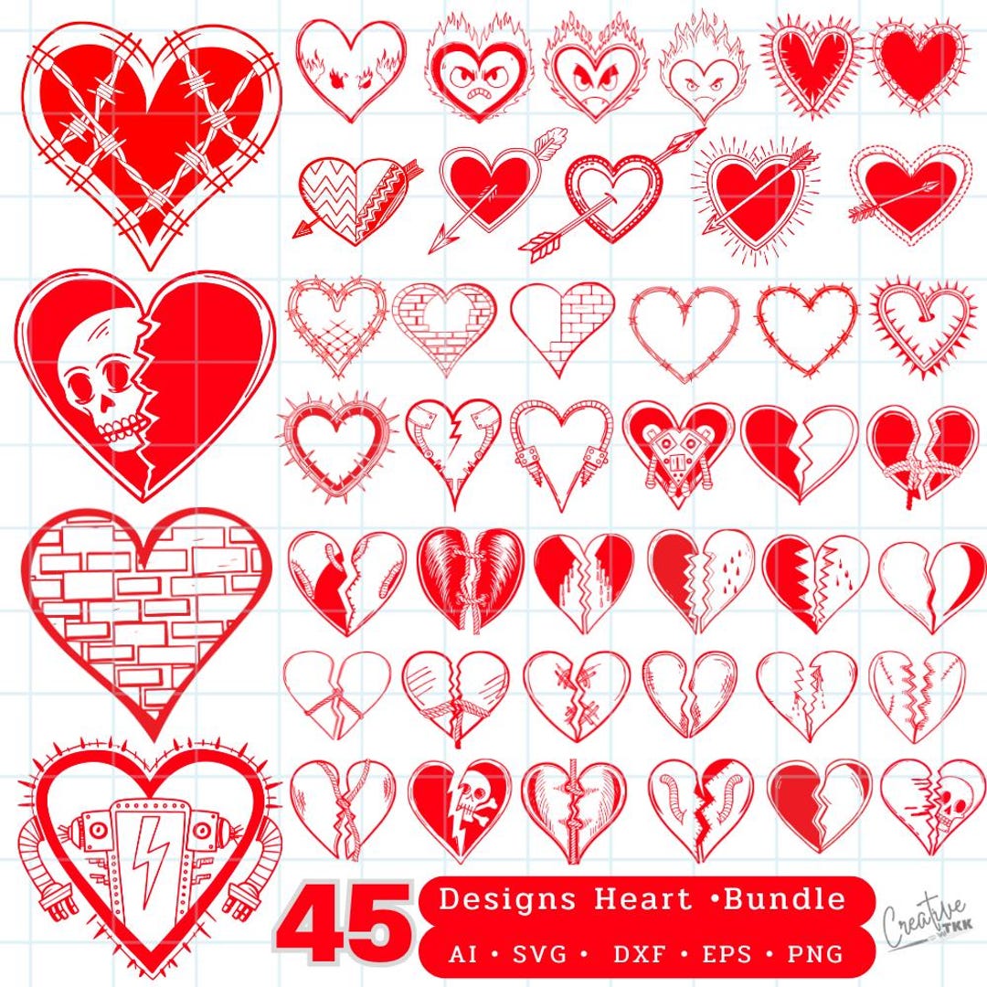 Heart SVG Bundle, Heart Clipart, Doodle Hearts, Valentines Svg, Hand ...