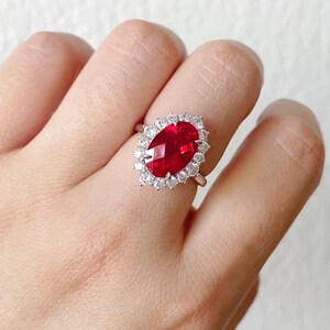 5ct Ruby Diamond Ring, Premium Oval Cut Ruby Ring,adjustable Red Gemstone Silver Ring, Dainty ...