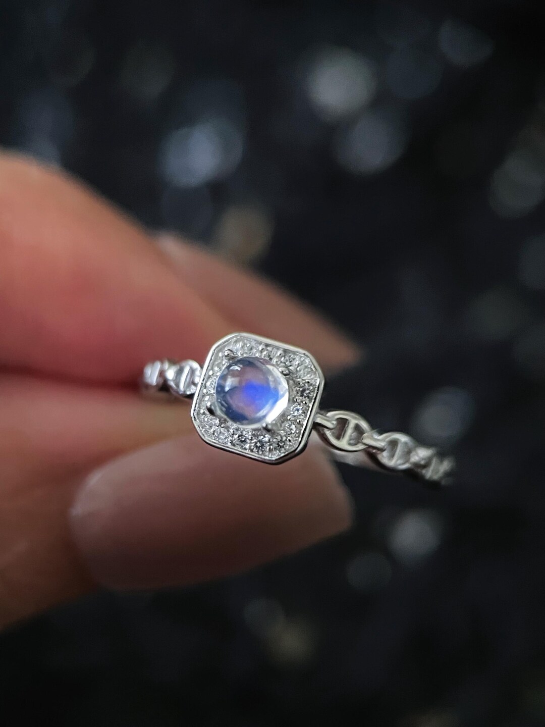 Natural Blue Moonstone Ring, Rainbow Moonstone Blue Flash, 925 Sterling ...