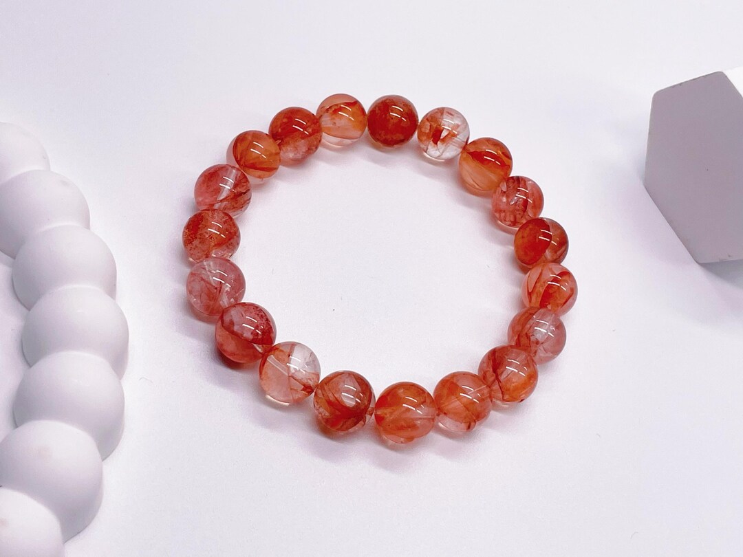 Fire Quartz Bracelet, Natural Hematoid Healing Crystal Beaded Jewelry ...