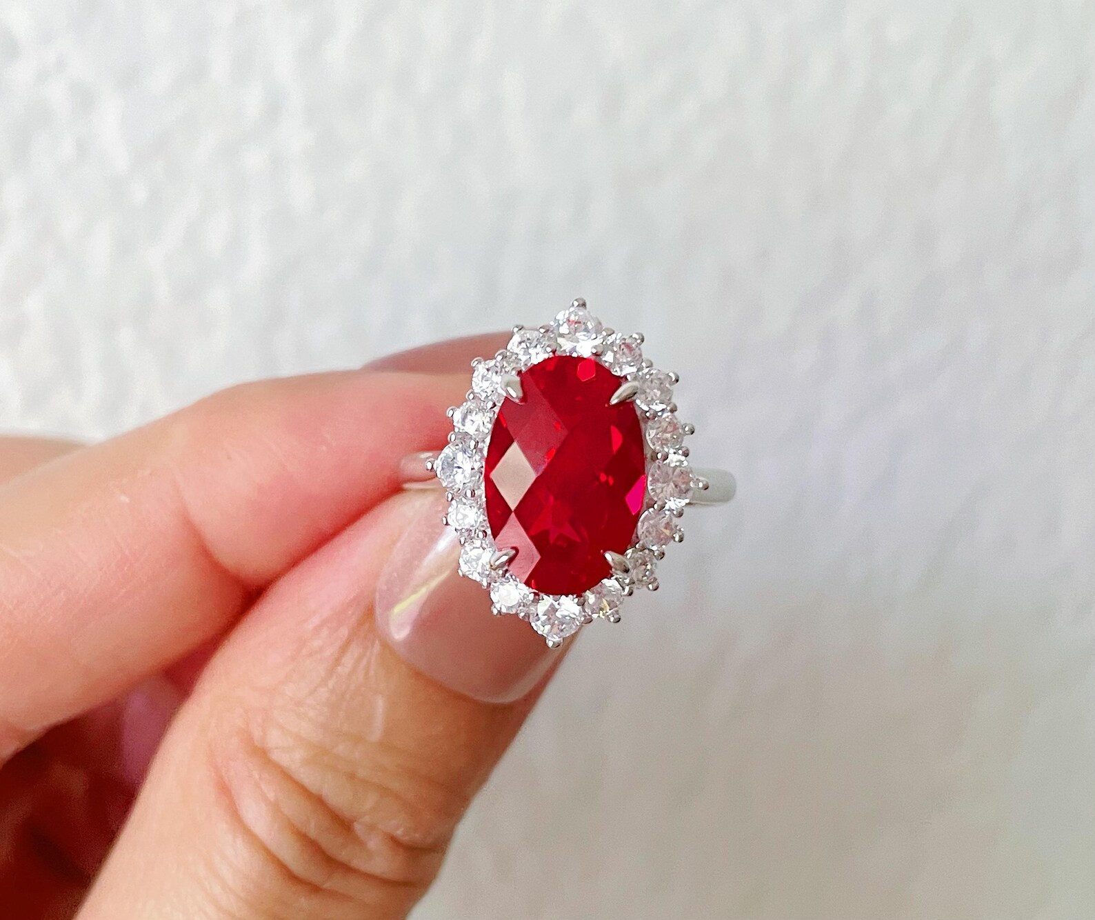 5ct Ruby Diamond Ring, Premium Oval Cut Ruby Ring,adjustable Red ...