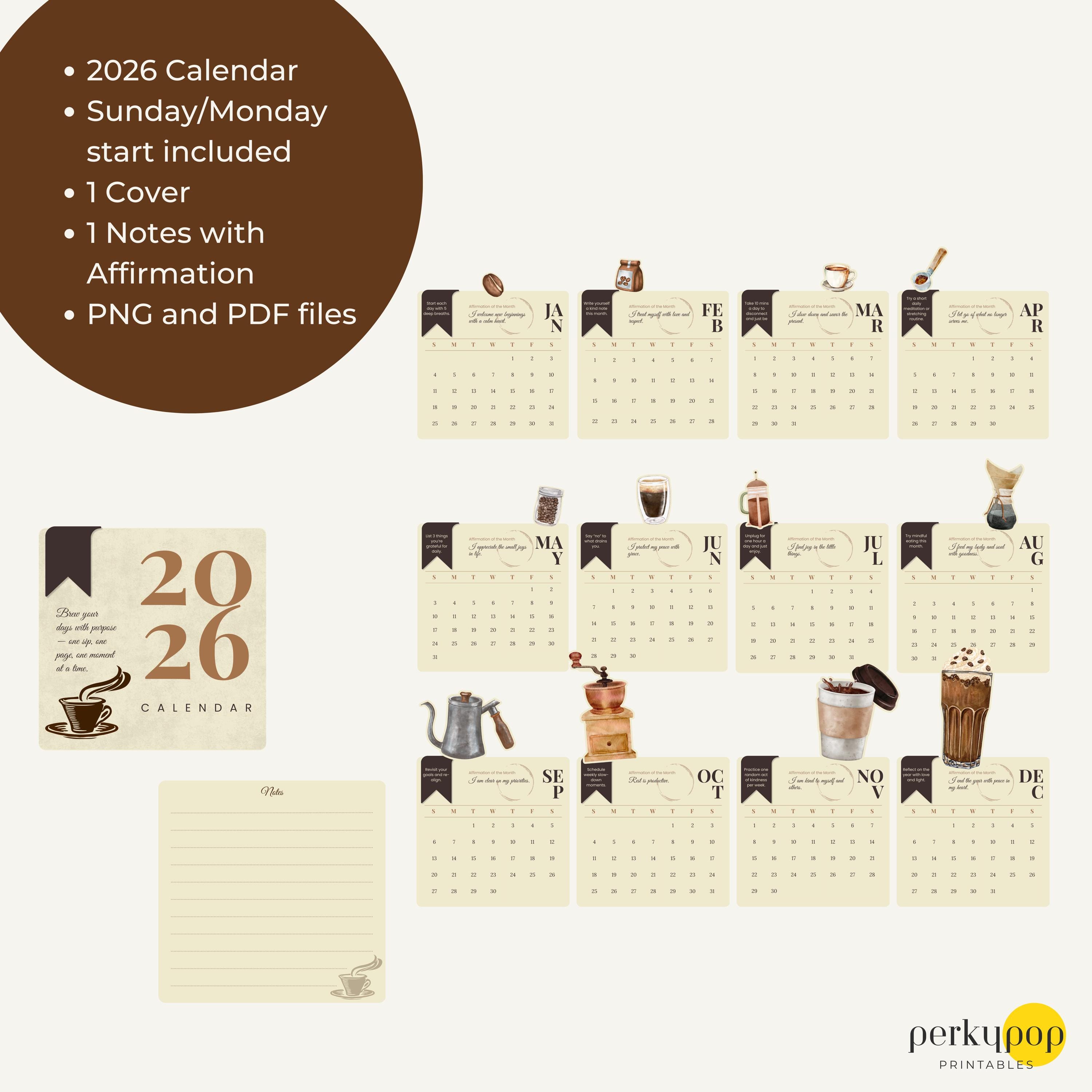 Coffee Lover's Mini Calendar Set for Office Decor, 2025 2026 Calendar ...