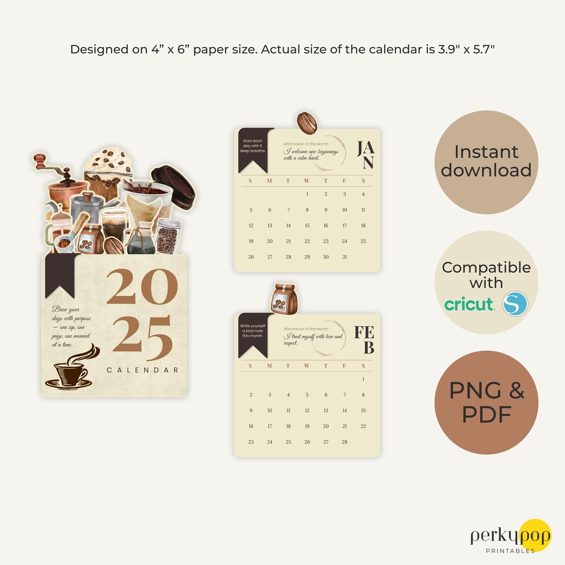 Coffee Lover's Mini Calendar Set for Office Decor, 2025 2026 Calendar ...