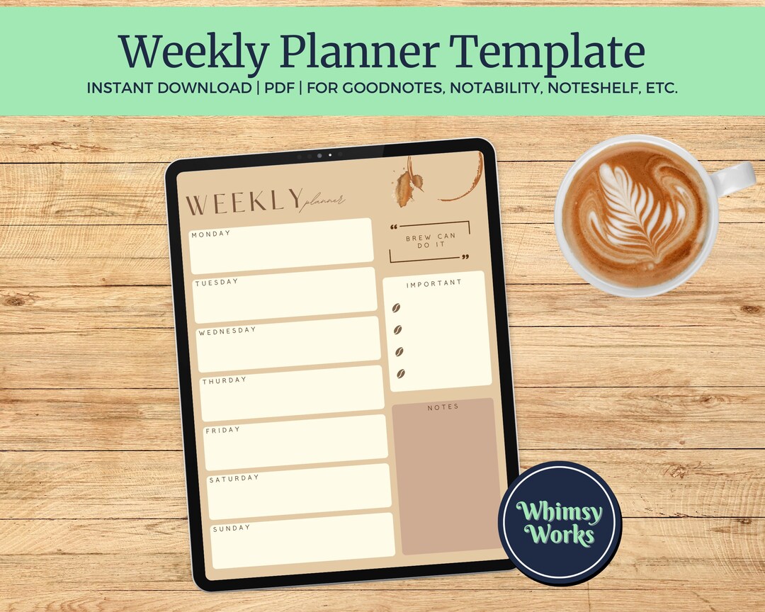 UNDATED Weekly Planner Page, Coffee-themed Weekly Planner Template ...
