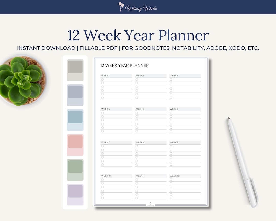 12 Week Year Planner, Printable 12 Week Template, Productivity Planner ...